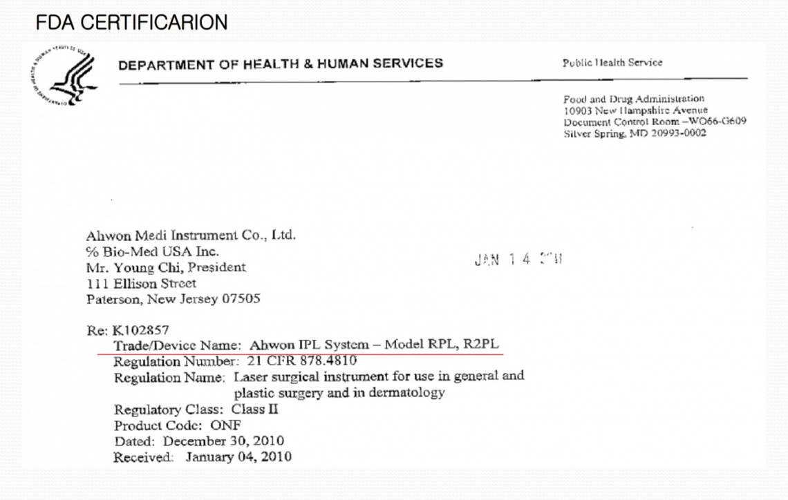 FDA Certificate - La Compagnie des Lasers